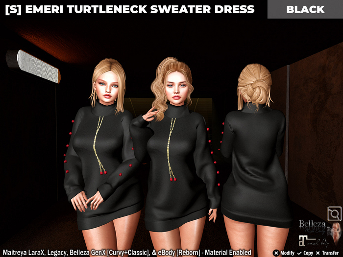 Second Life Marketplace - [S] Emeri Turtleneck Sweater Dress Black